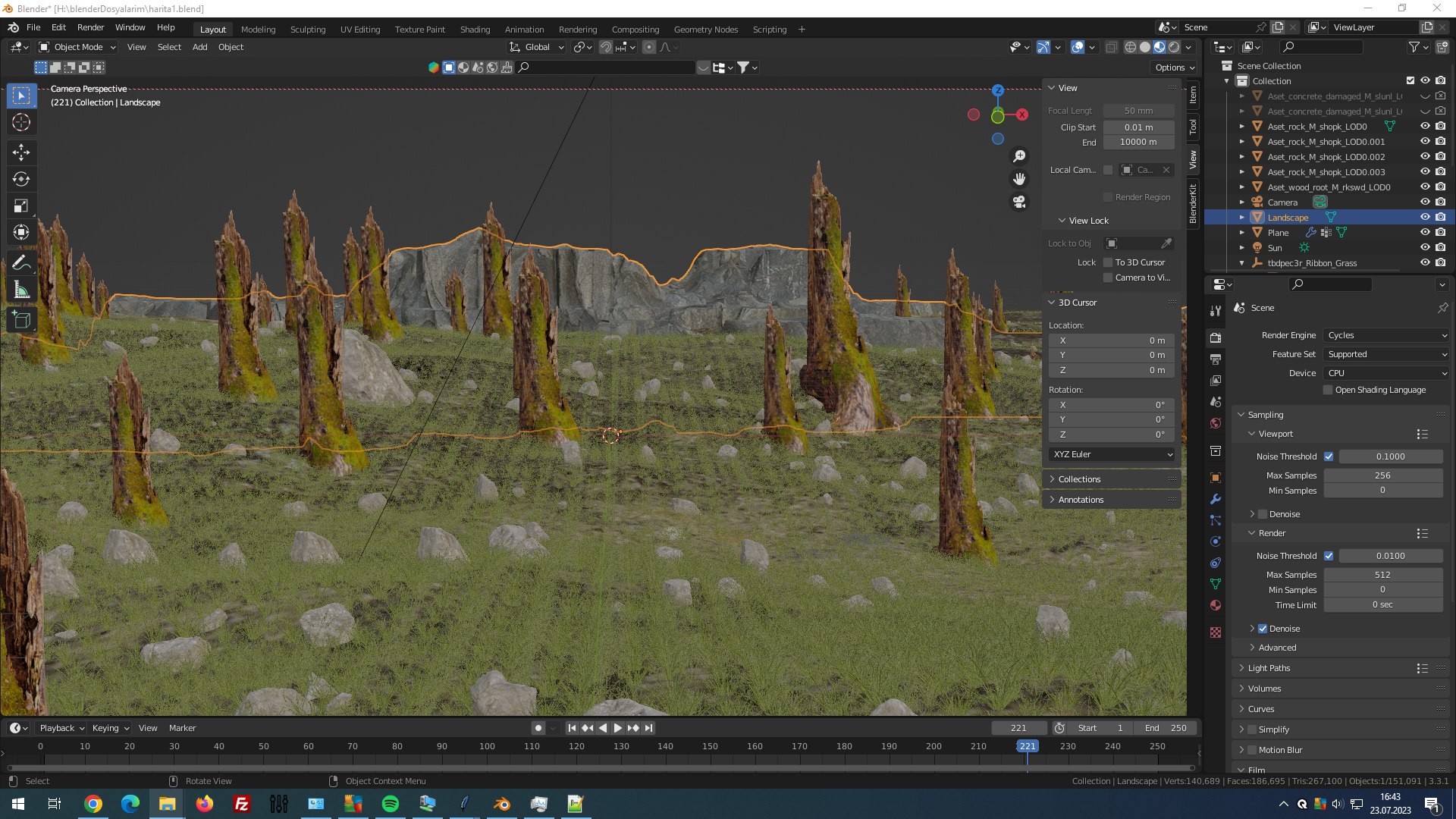 LANDSCAPE BLENDER - BLENDER LANDS - LAND BLANDE - GRASS - TREE - ROCK ...