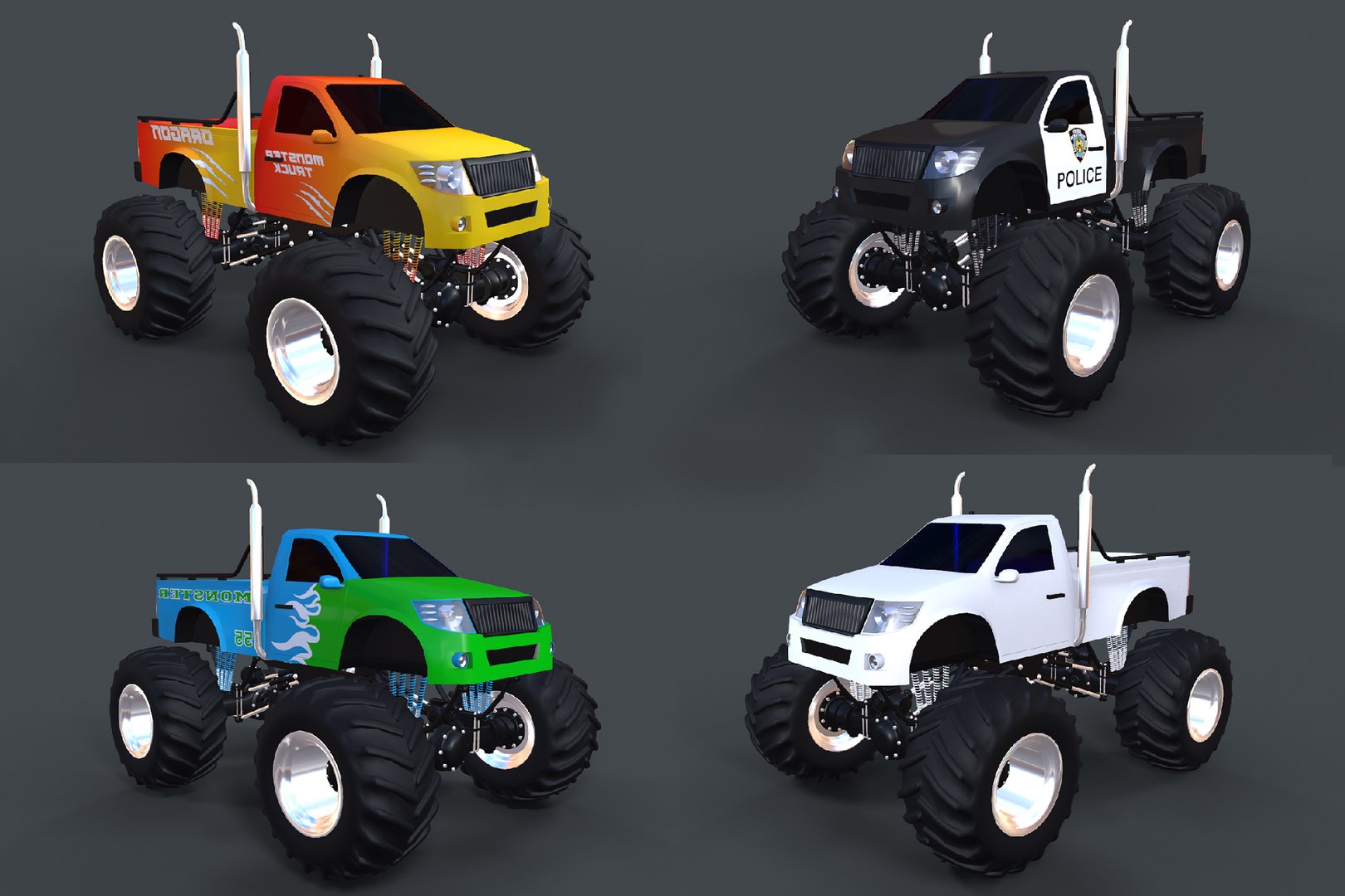 3D Detailed Monster Truck Pack 1 3D Model - TurboSquid 1933602