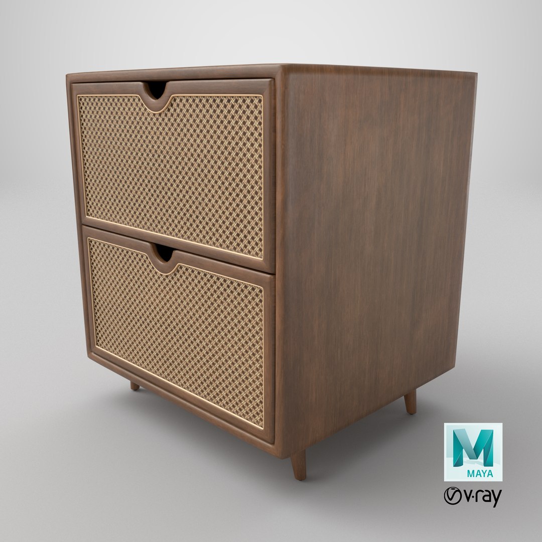 Wooden Rattan Bedside Table 3D Model - TurboSquid 2387685