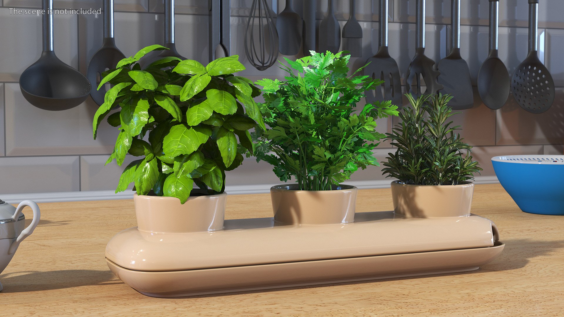 3D Ceramic Trio Pot With Herbs Sagaform Beige Model - TurboSquid 2216753