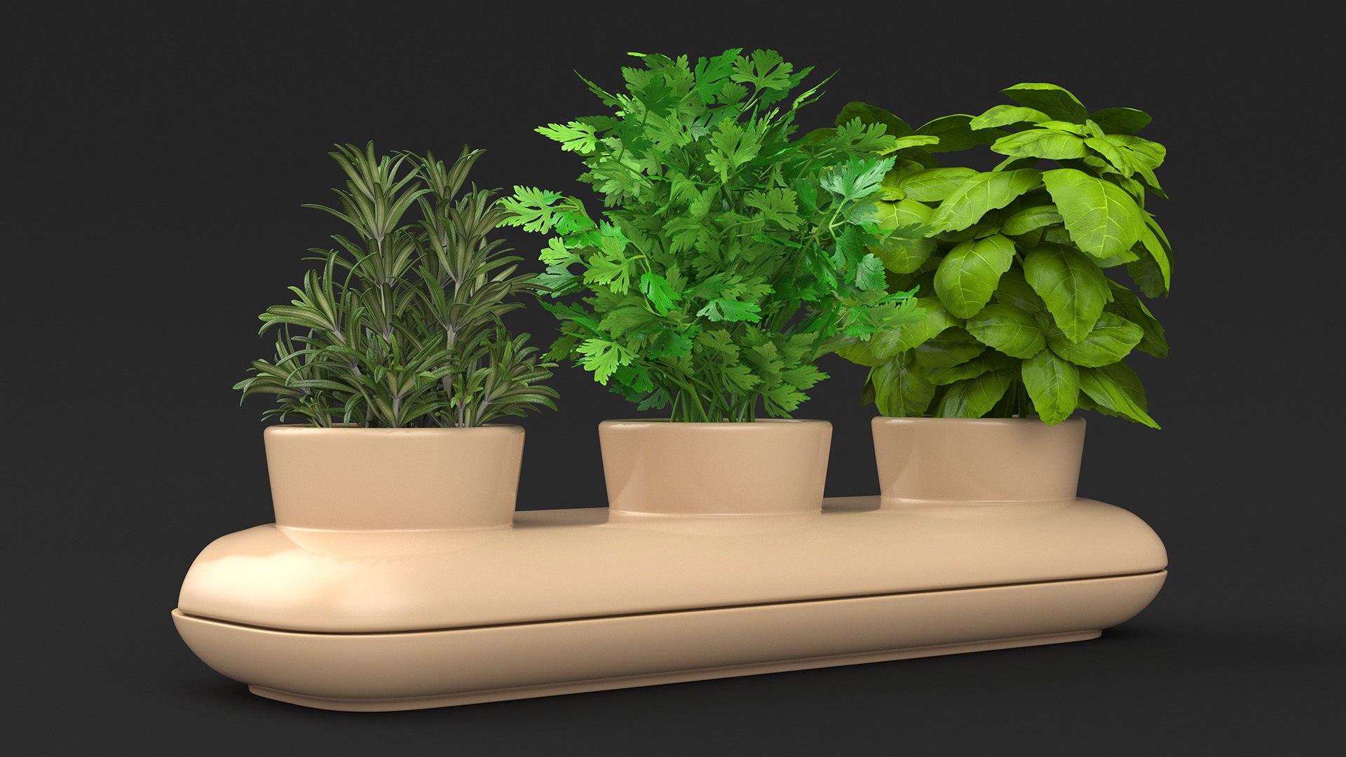 3D Ceramic Trio Pot With Herbs Sagaform Beige Model - TurboSquid 2216753