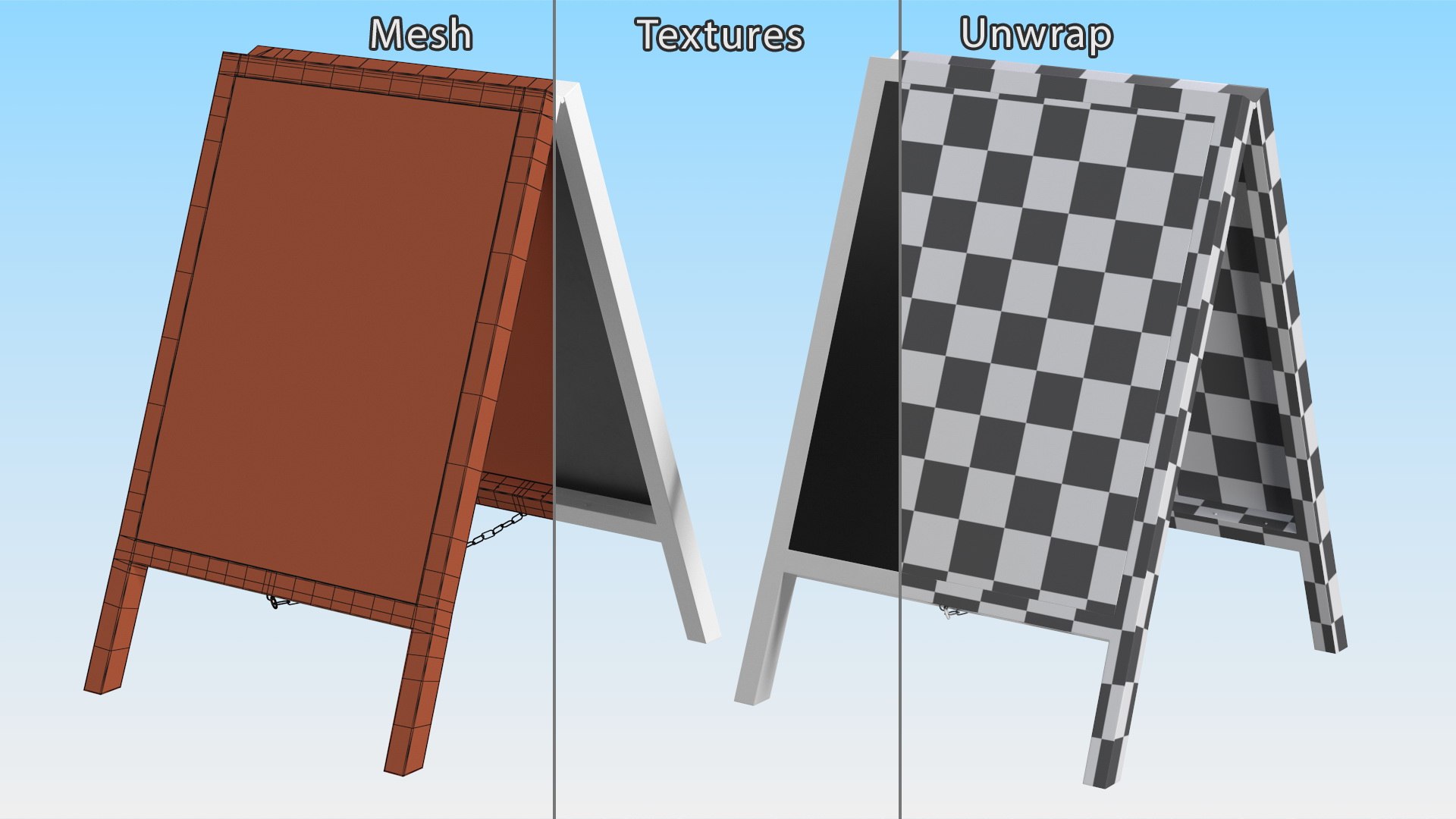 Wooden Chalkboard Sign White Clear Model - TurboSquid 2147297