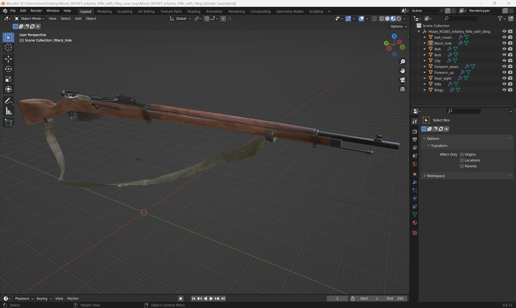 3D Model Mosin M1891 Infantry Rifle With Sling - TurboSquid 2441919