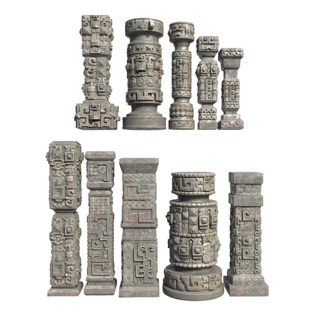 Low Poly Mayan Inca Aztec Column Modular Pack Mossy 210616 3D Model ...