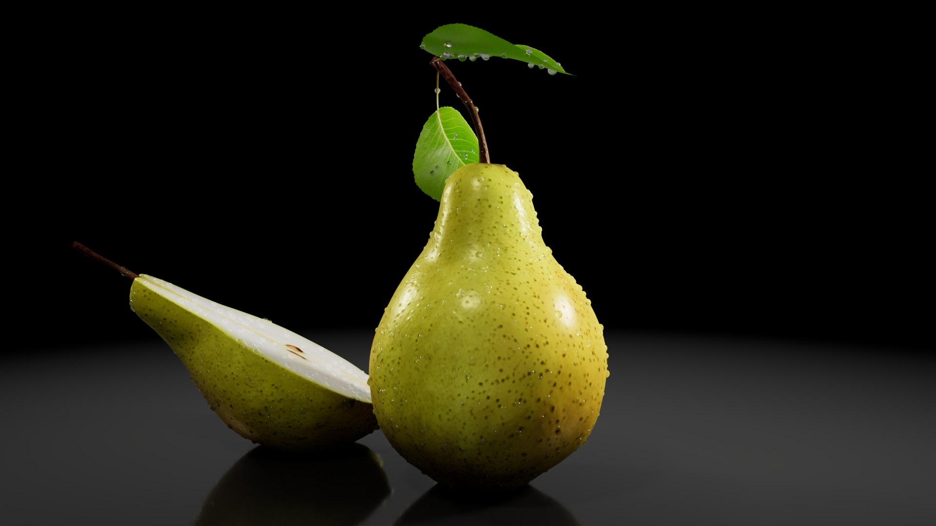3D Pear And A Half With Water Droplets Model - TurboSquid 2243791