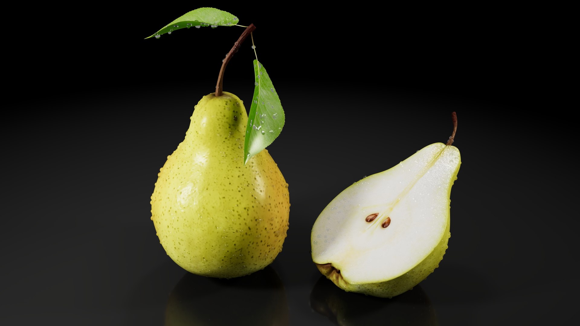 3D Pear And A Half With Water Droplets Model - TurboSquid 2243791