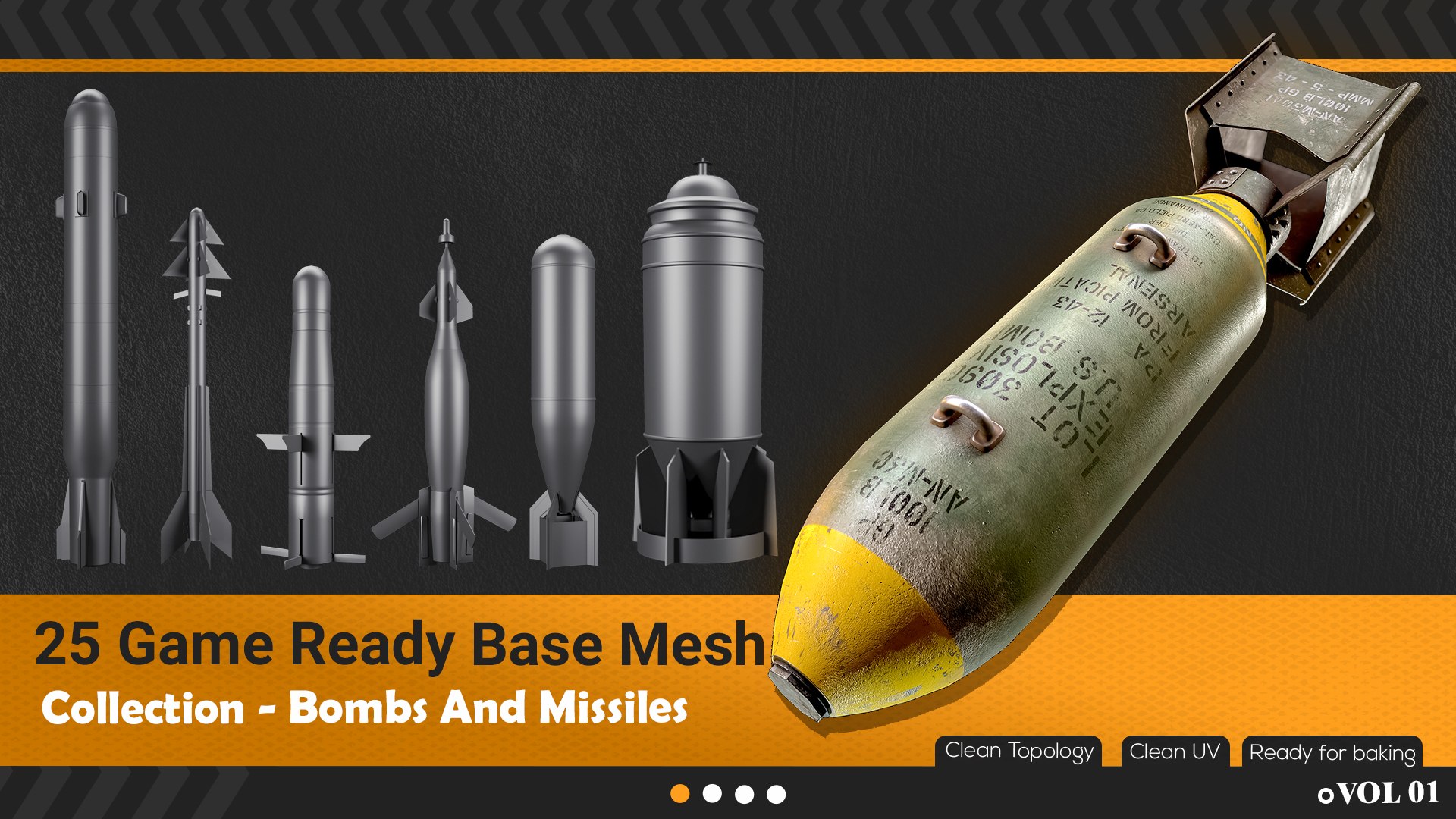 3D 25 Bombs And Missiles Base Mesh - VOL 01 Game Ready - TurboSquid 2041475