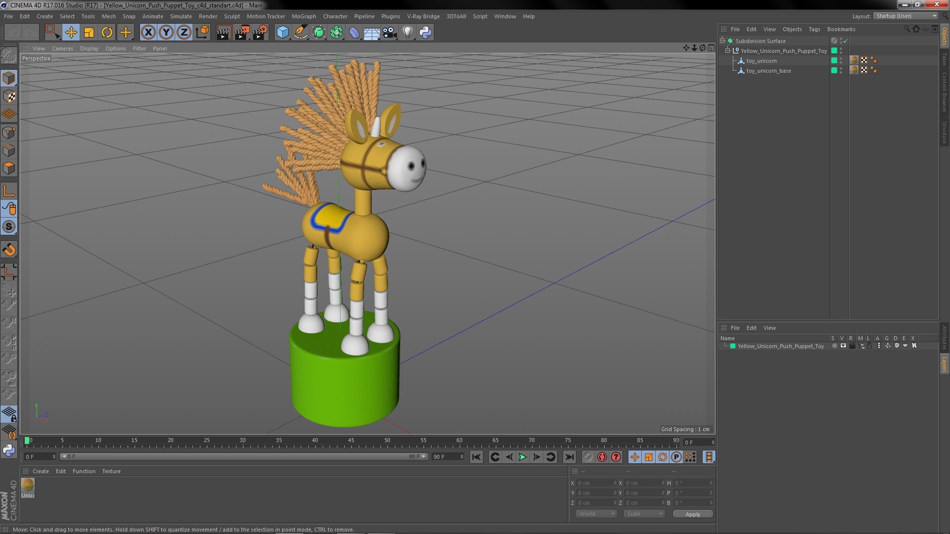 3D Model Yellow Unicorn Push Puppet Toy - TurboSquid 2015844
