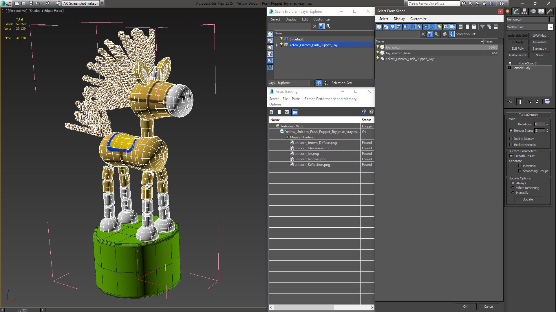 3D Model Yellow Unicorn Push Puppet Toy - TurboSquid 2015844