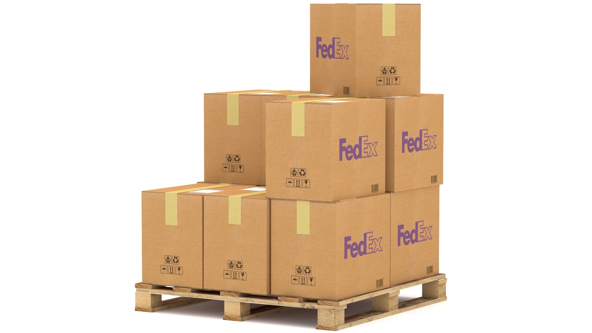 3D Fedex Cardboard Box With Pallet Model - TurboSquid 1816018