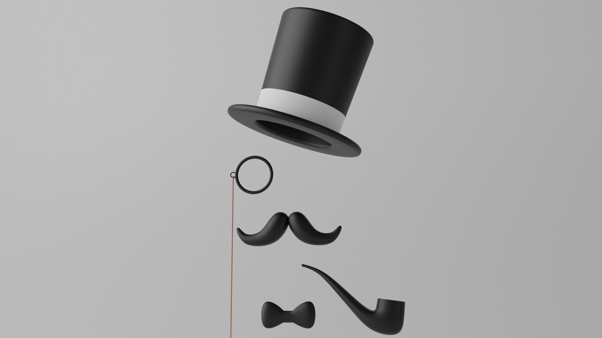3D Top Hat Moustache Bow Tie Monocle Tobacco Pipe Model - TurboSquid ...