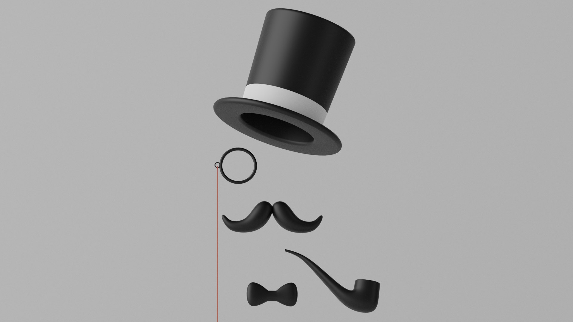 3D Top Hat Moustache Bow Tie Monocle Tobacco Pipe Model - TurboSquid ...