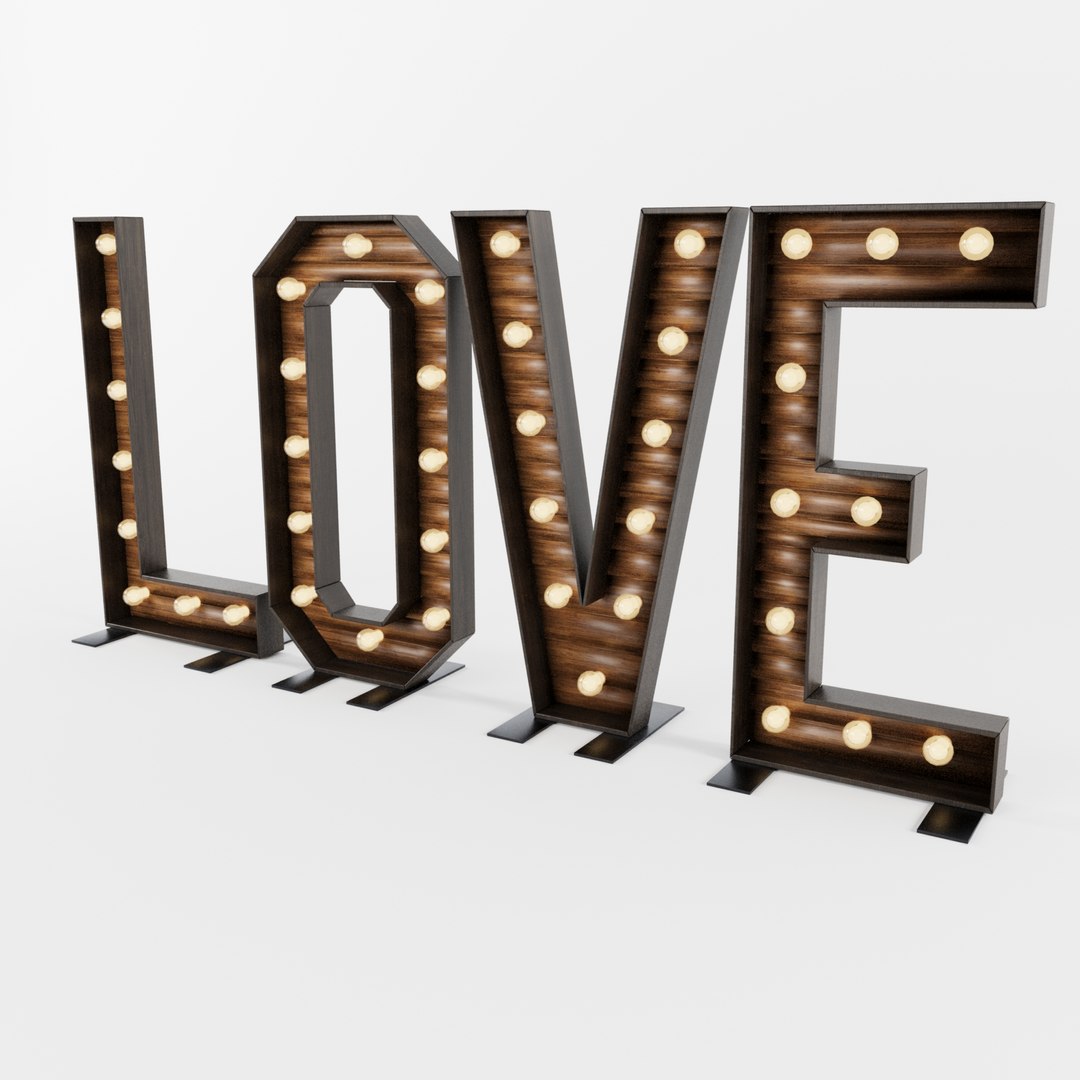 3D Love Sign With Light Bulbs Model - TurboSquid 2408479