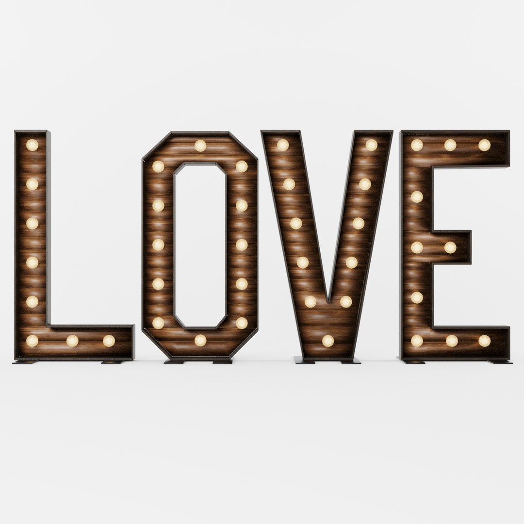 3D Love Sign With Light Bulbs Model - TurboSquid 2408479