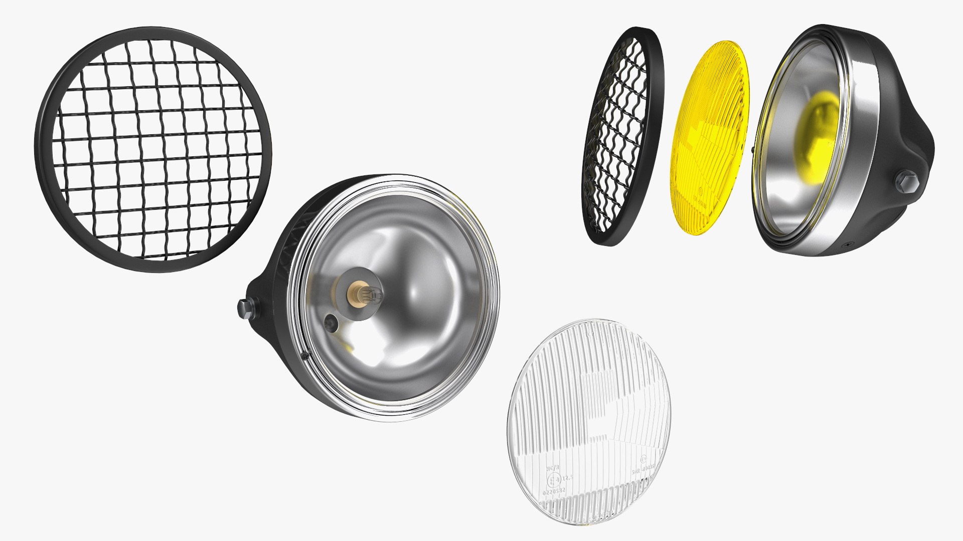 Motorcycle Headlight Pair With Mesh Grill 3D Model - TurboSquid 2270317