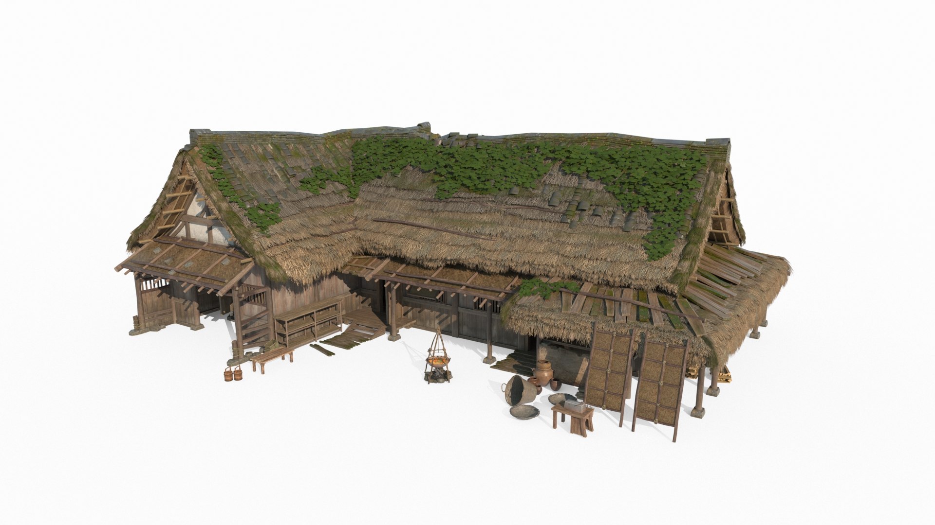 3D The Great Thatched Cottage Of Ancient Asian Architecture ...
