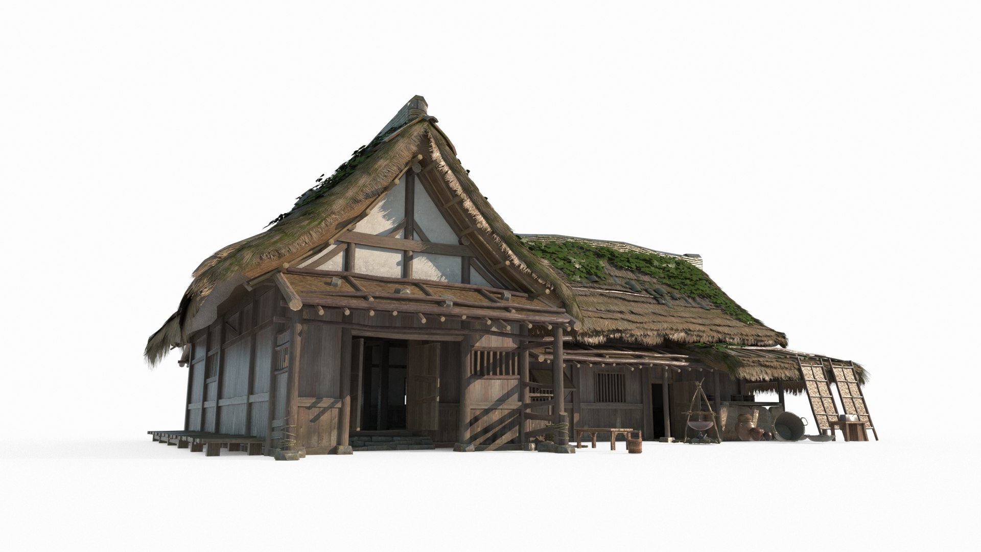 3D The Great Thatched Cottage Of Ancient Asian Architecture ...