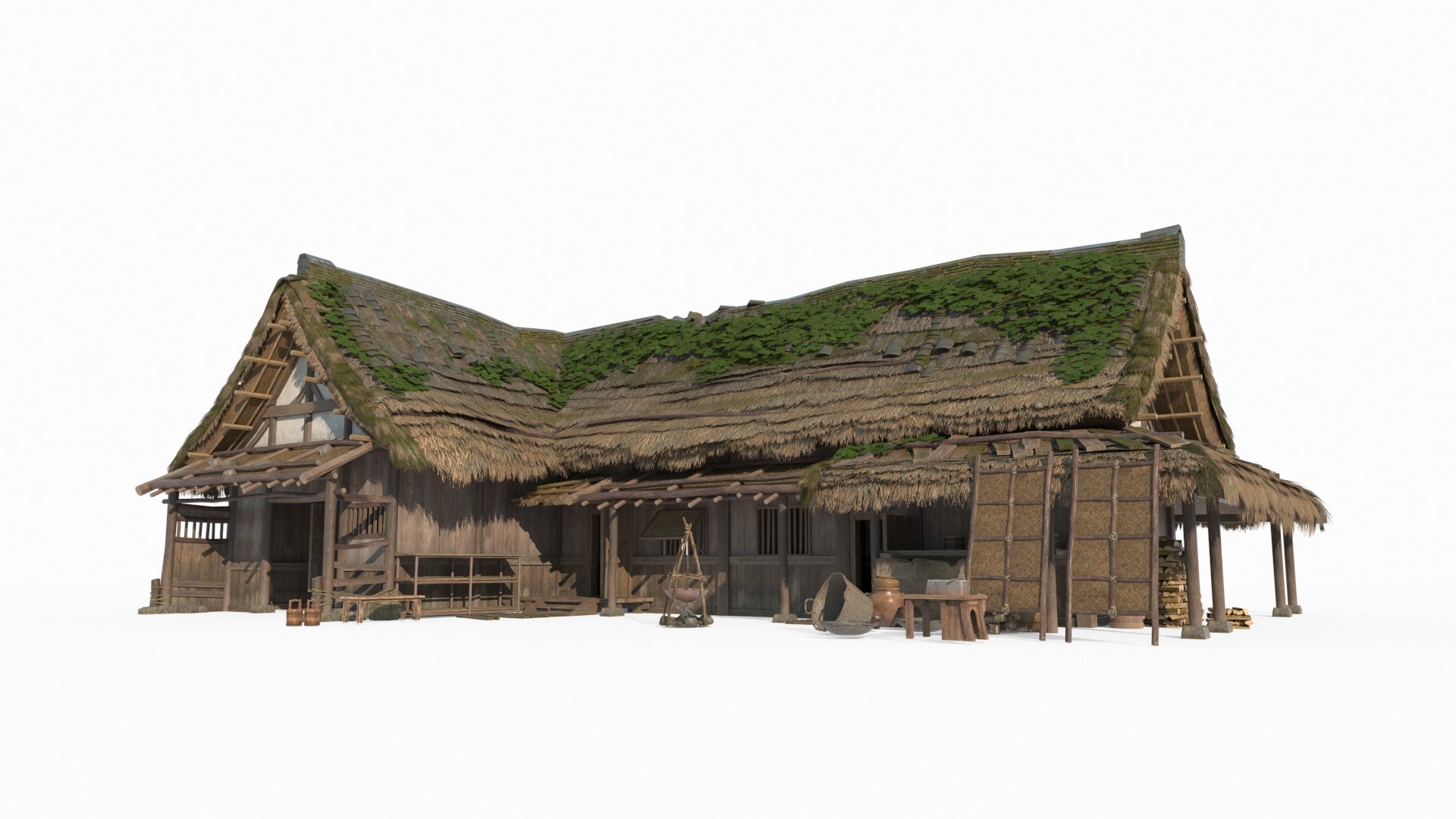 3D The Great Thatched Cottage Of Ancient Asian Architecture ...