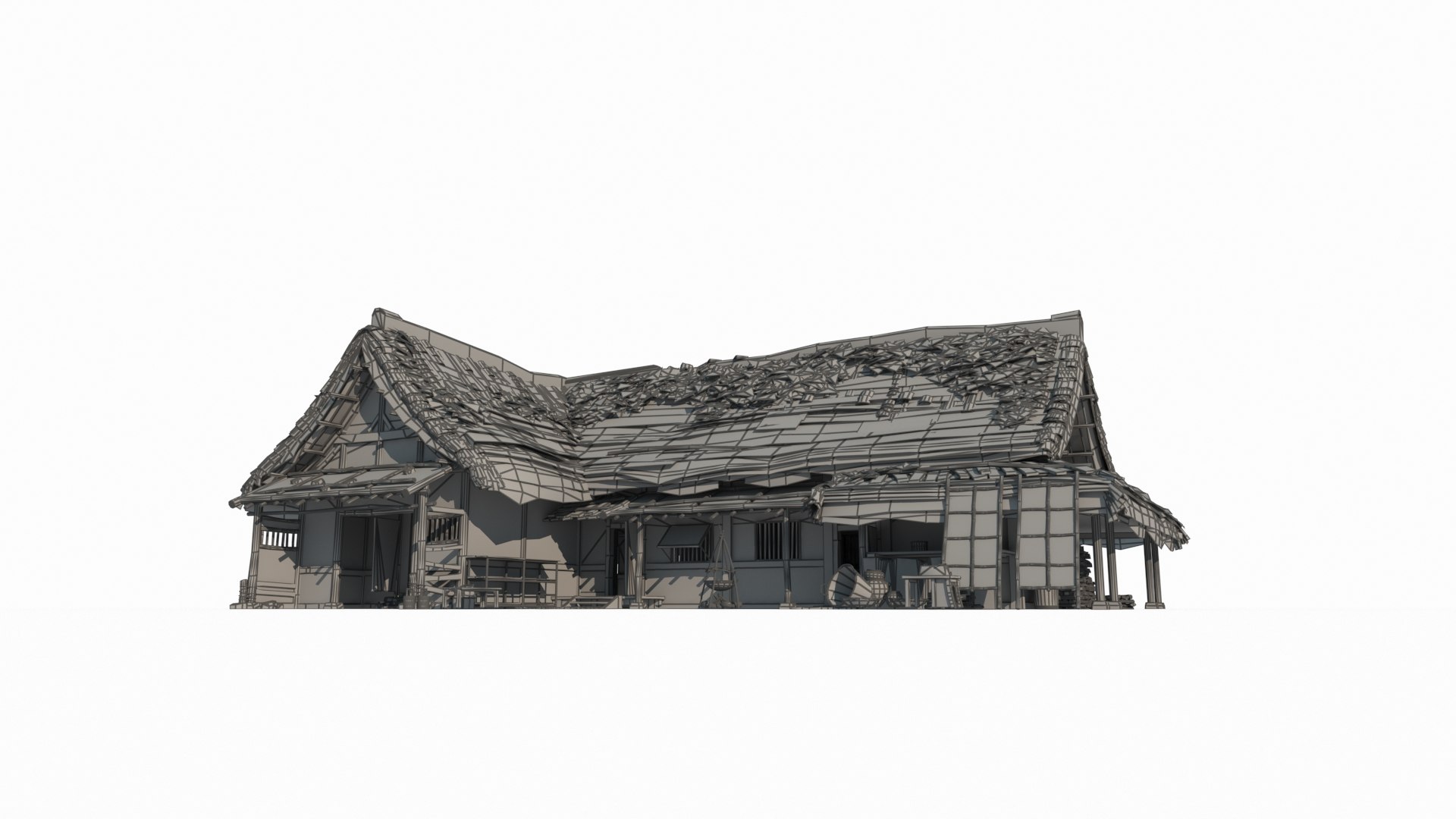 3D The Great Thatched Cottage Of Ancient Asian Architecture ...