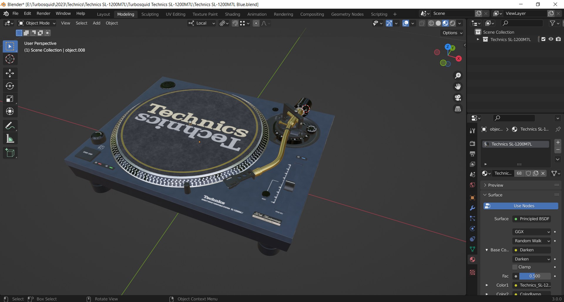 3D Technics SL-1200M7L Turntable Blue - TurboSquid 2098791