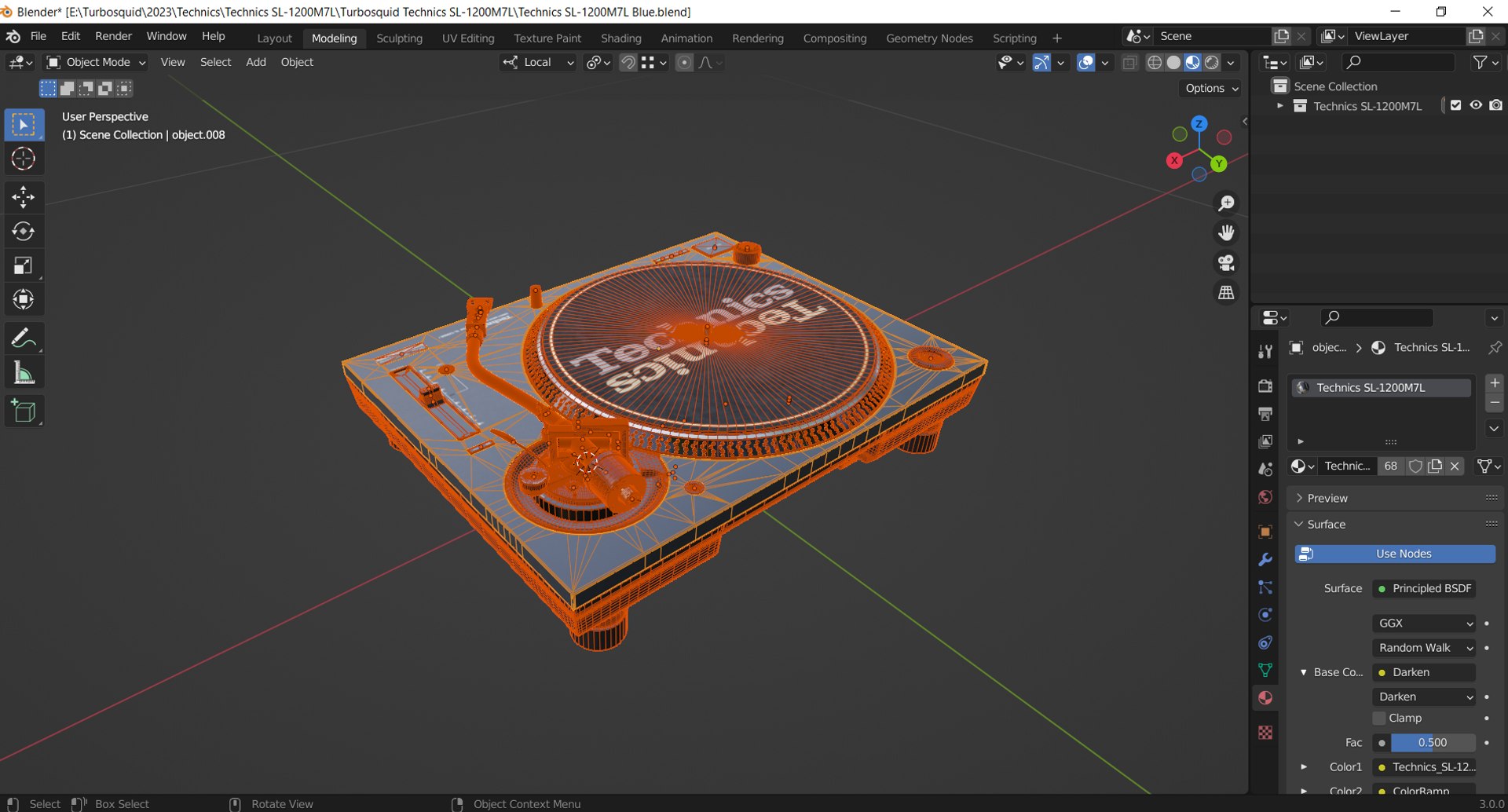 3D Technics SL-1200M7L Turntable Blue - TurboSquid 2098791