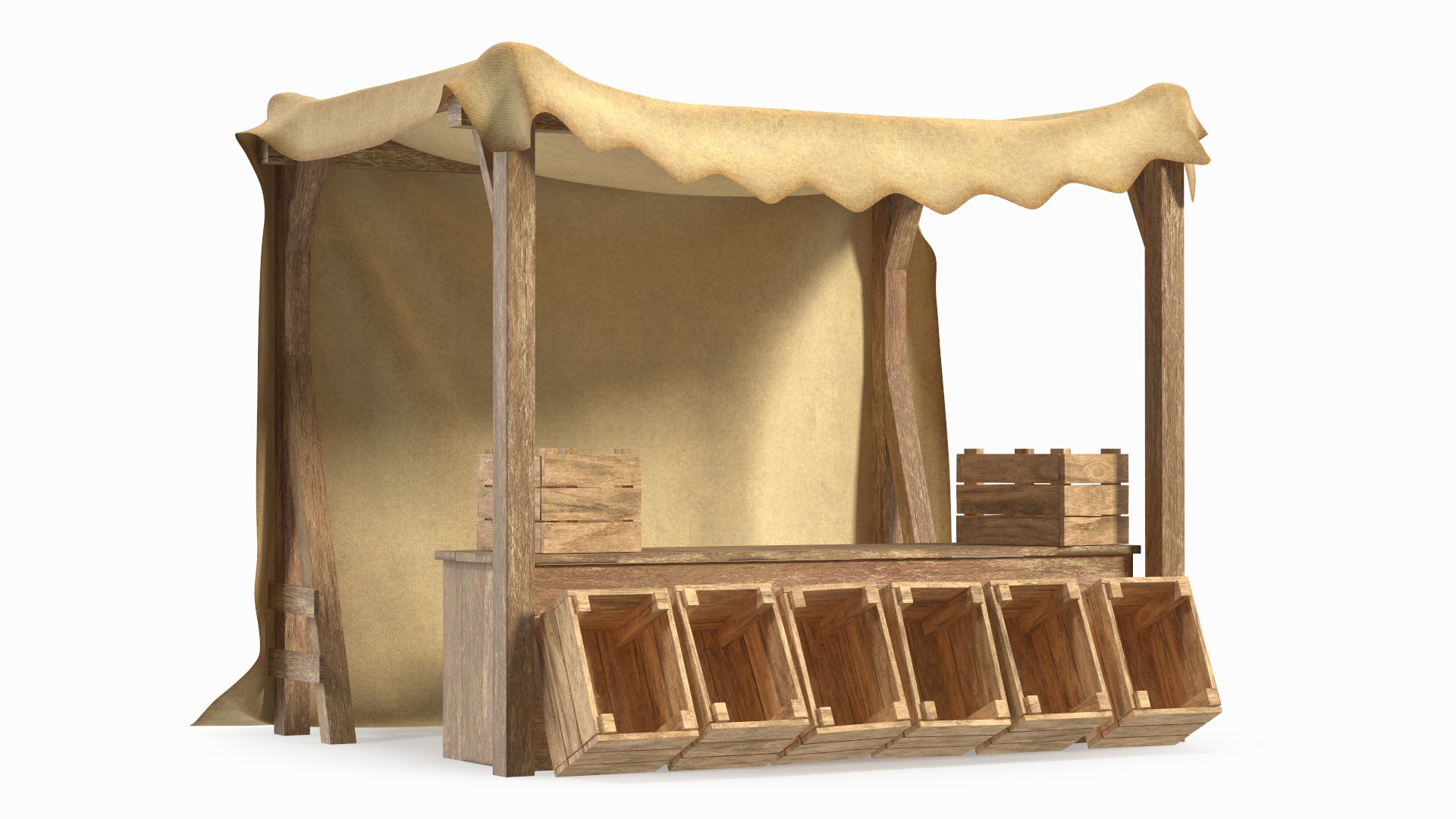 3D Wooden Market Stall With Beige Awning Model - TurboSquid 2214182