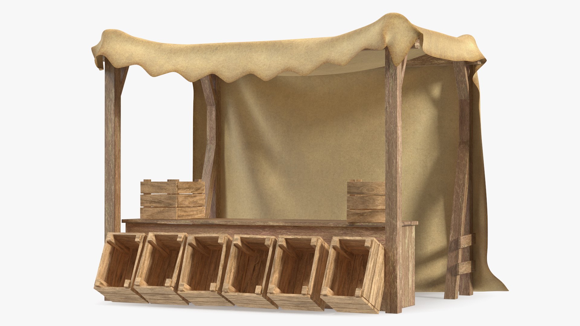 3D Wooden Market Stall With Beige Awning Model - TurboSquid 2214182