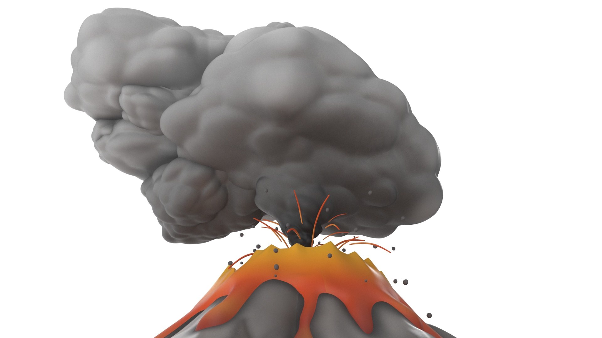 3D Gray Stylized Erupting Volcano With Lava And Smoke - TurboSquid 2265710