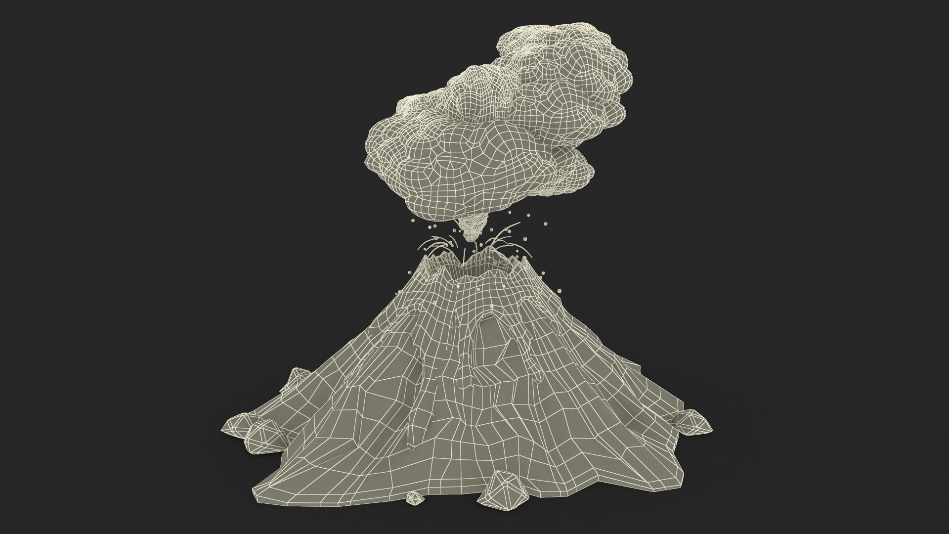 3D Gray Stylized Erupting Volcano With Lava And Smoke - TurboSquid 2265710