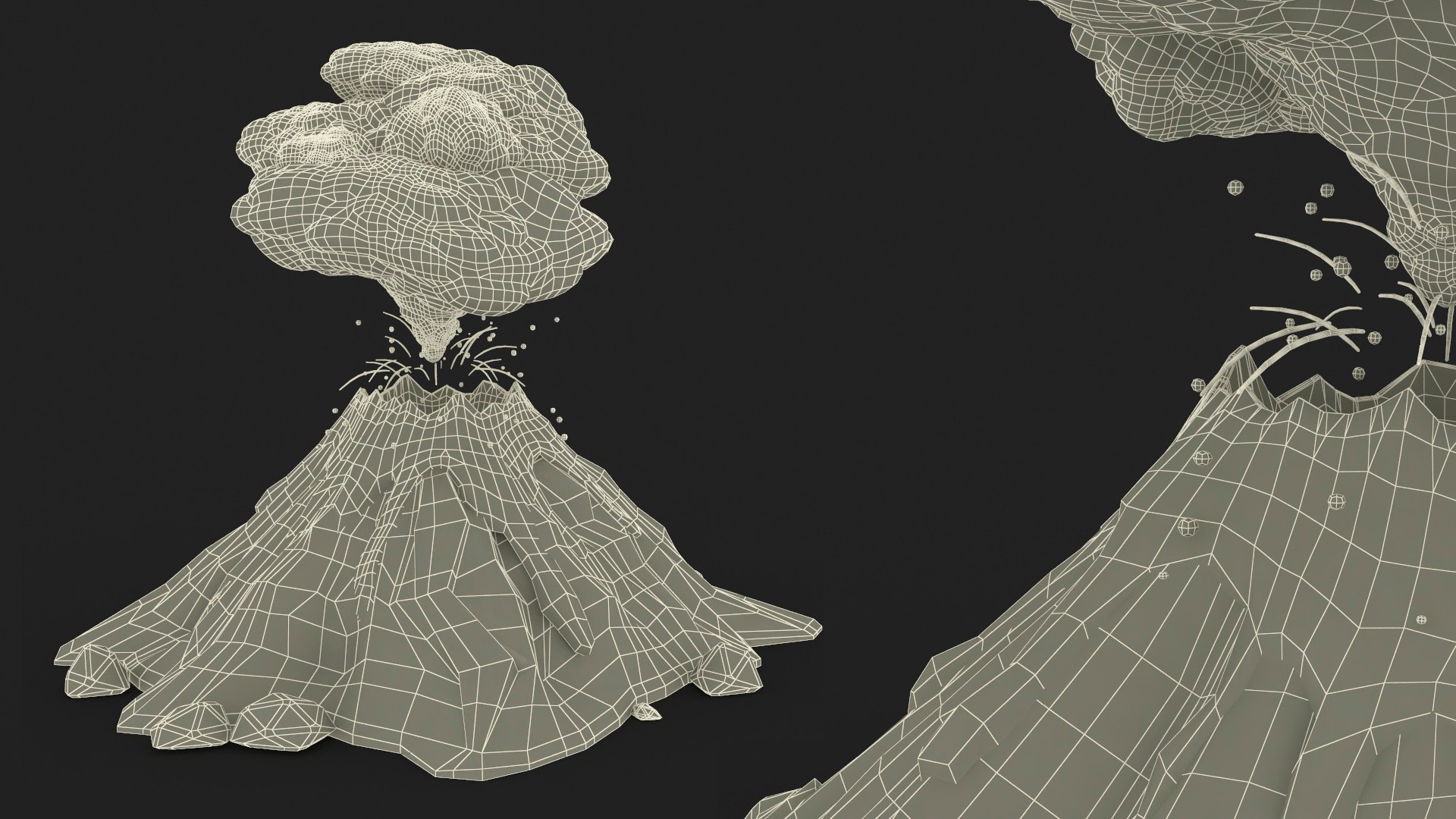 3D Gray Stylized Erupting Volcano With Lava And Smoke - TurboSquid 2265710