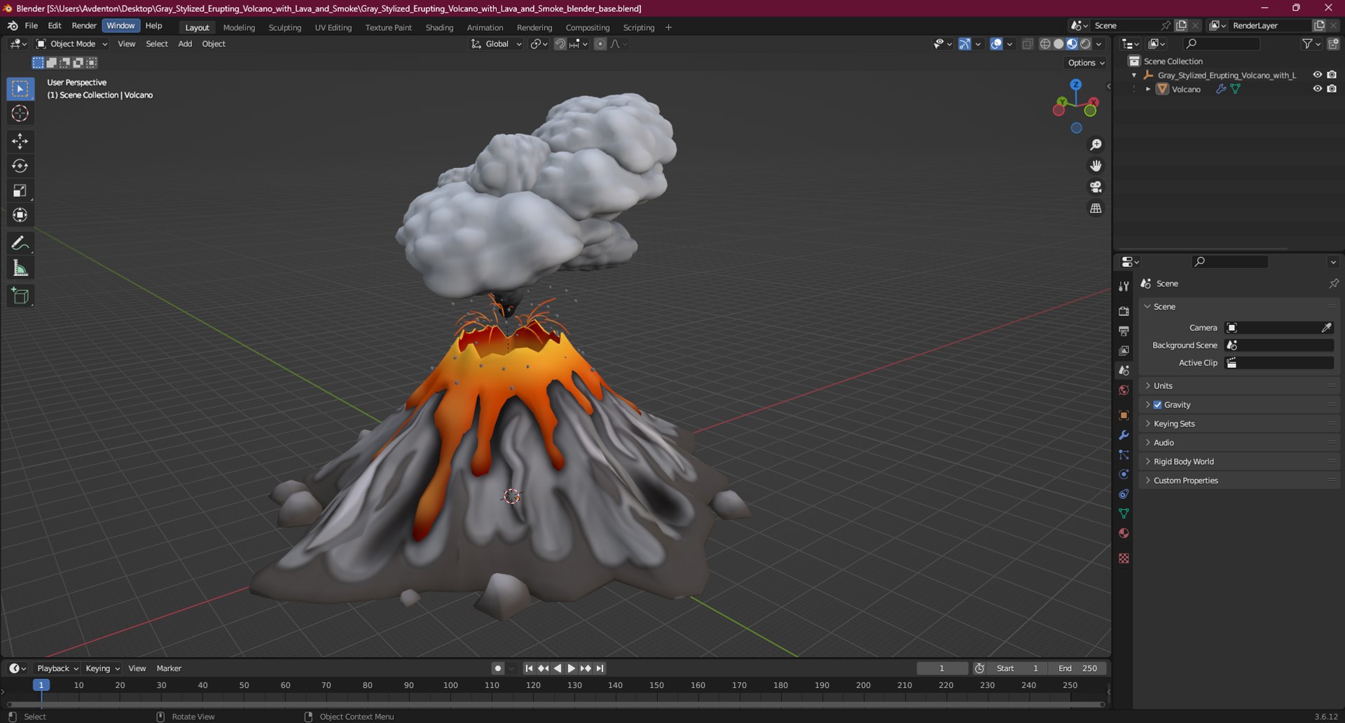 3D Gray Stylized Erupting Volcano With Lava And Smoke - TurboSquid 2265710