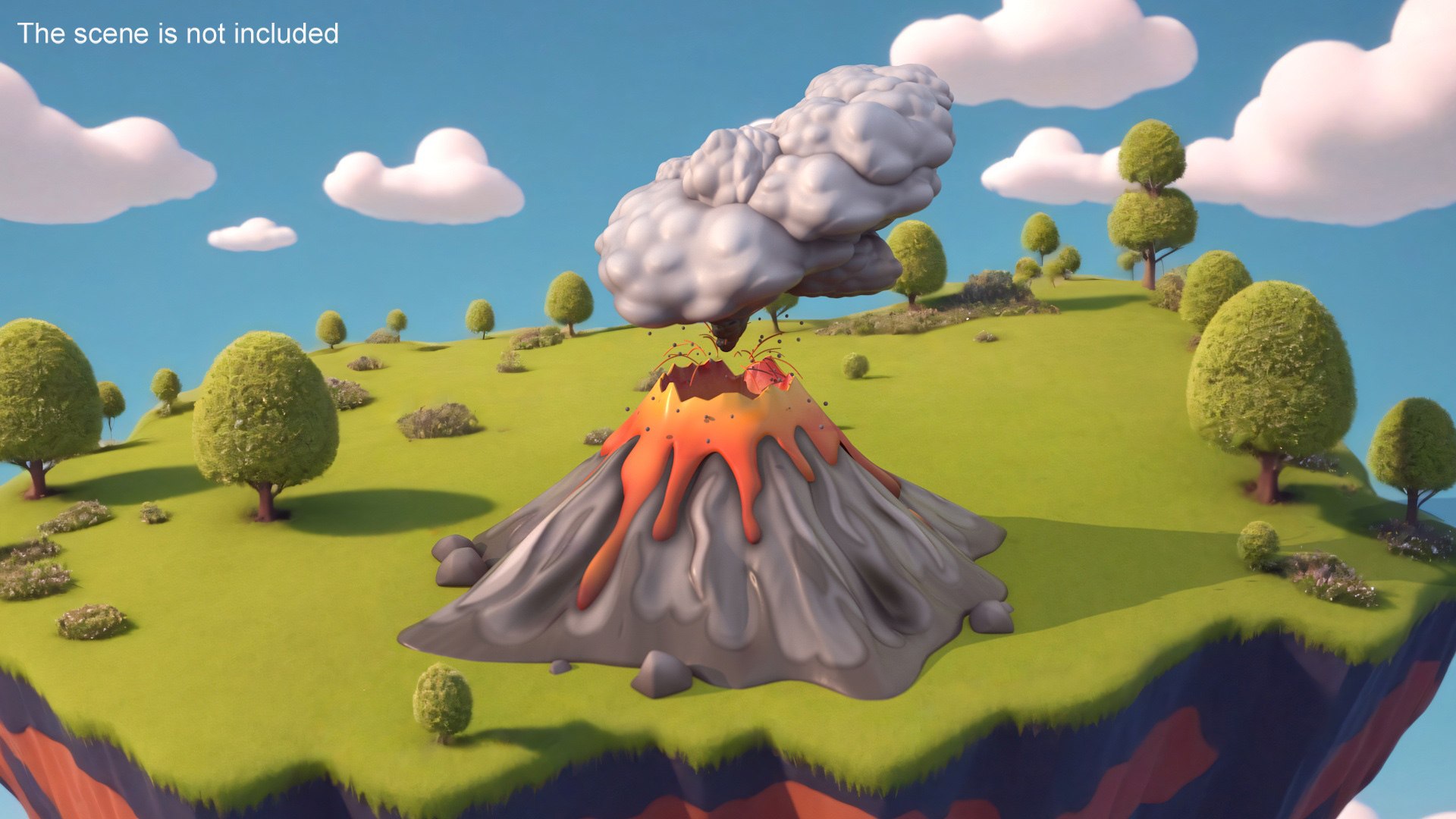 3D Gray Stylized Erupting Volcano With Lava And Smoke - TurboSquid 2265710