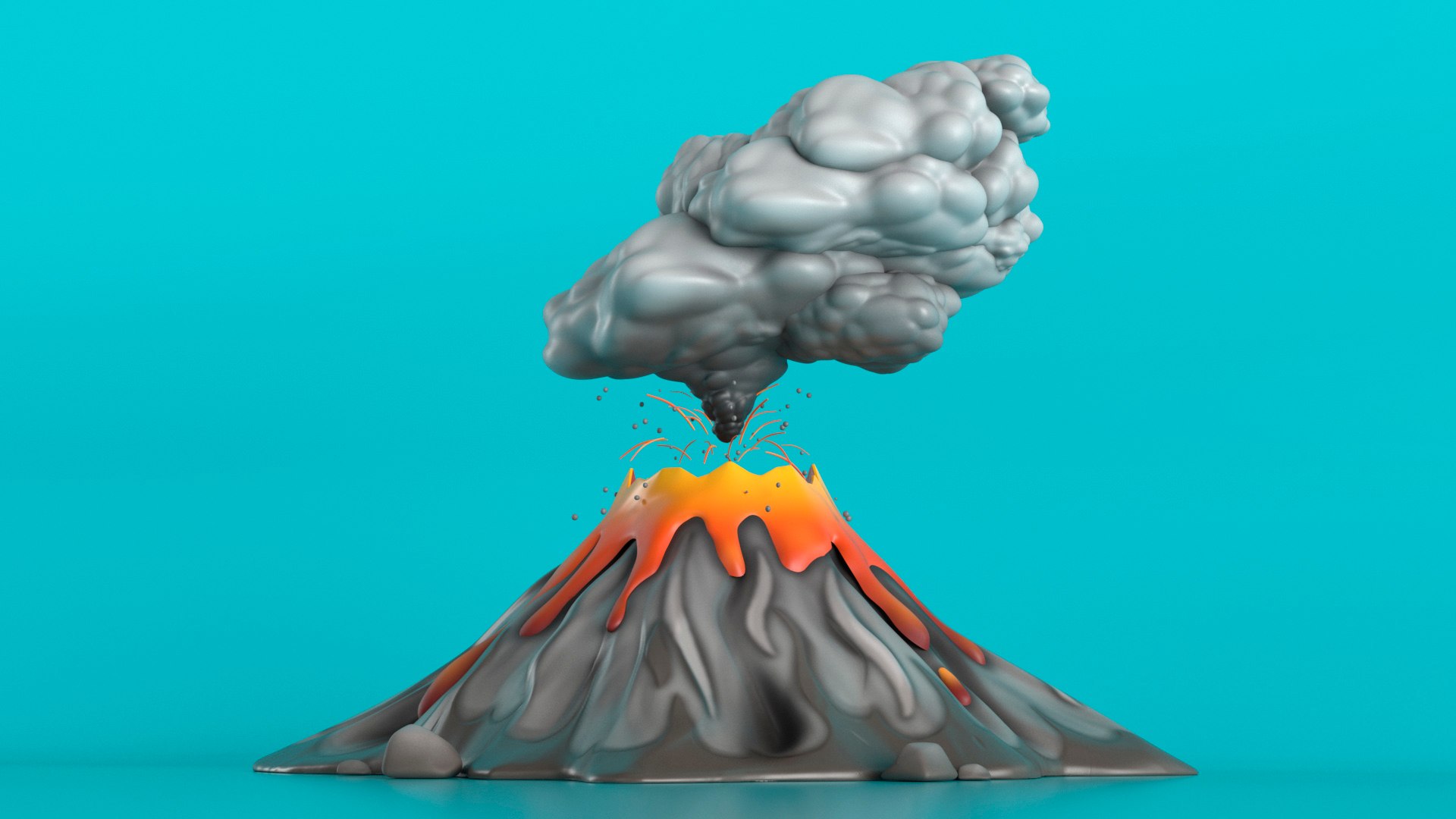 3D Gray Stylized Erupting Volcano With Lava And Smoke - TurboSquid 2265710