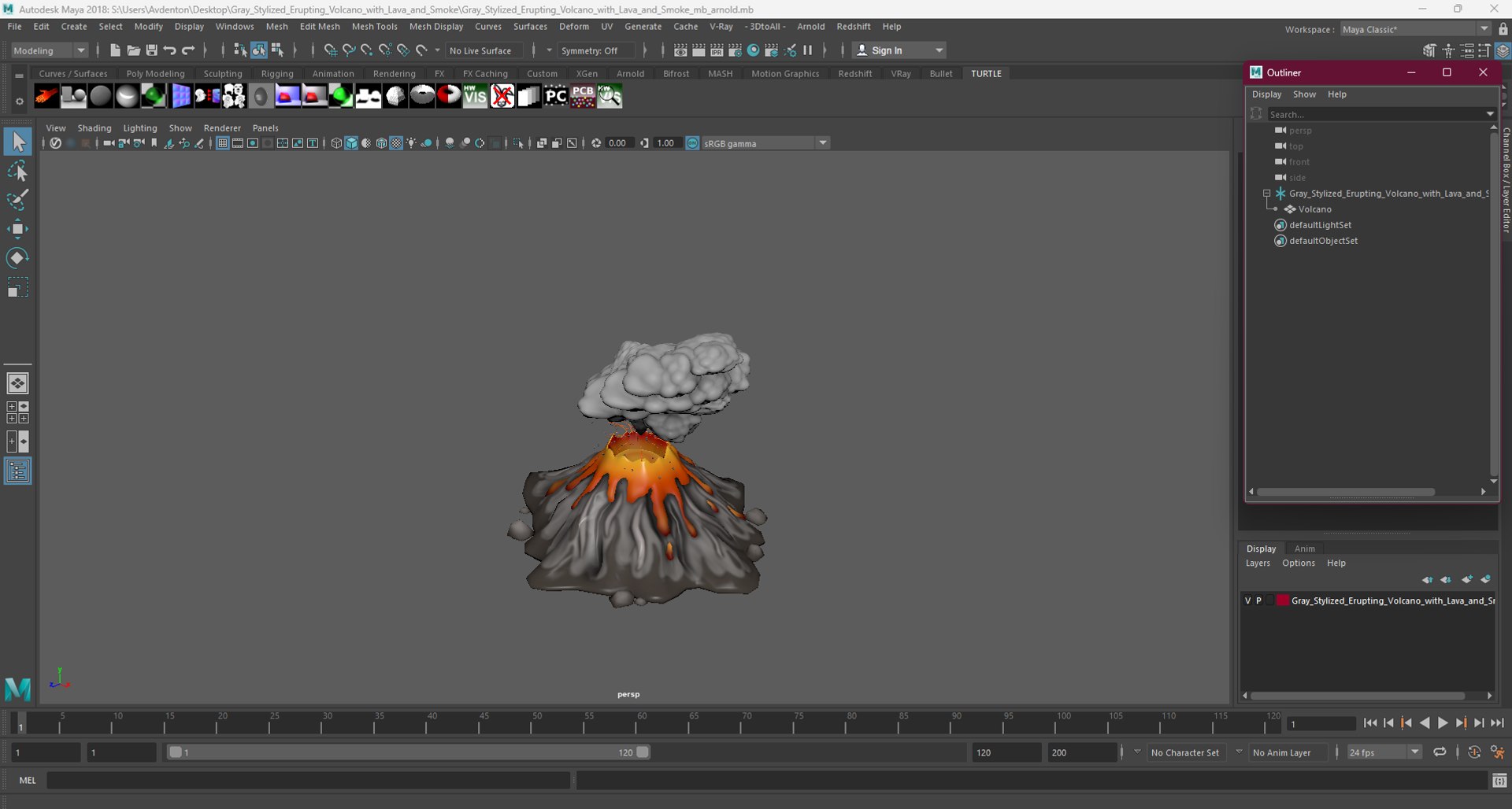 3D Gray Stylized Erupting Volcano With Lava And Smoke - TurboSquid 2265710