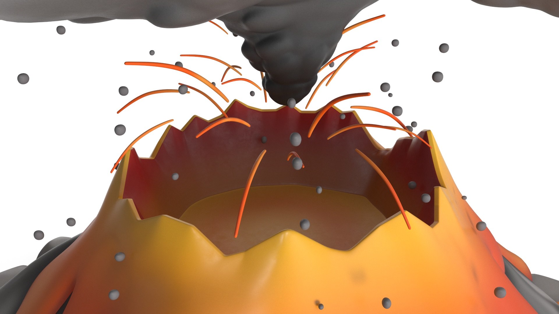 3D Gray Stylized Erupting Volcano With Lava And Smoke - TurboSquid 2265710