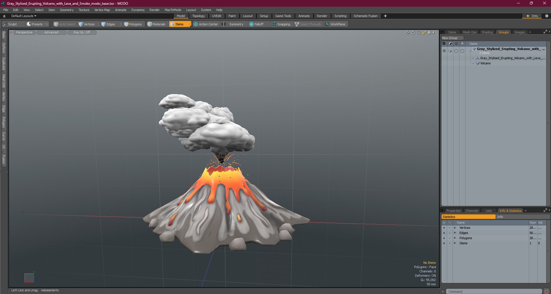 3D Gray Stylized Erupting Volcano With Lava And Smoke - TurboSquid 2265710