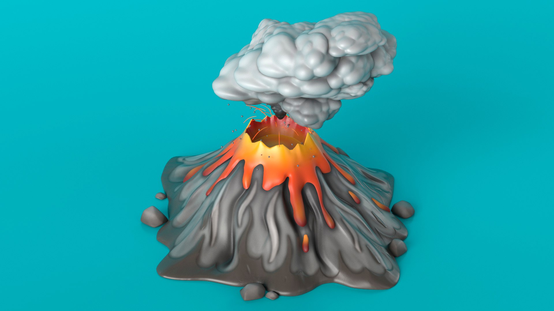 3D Gray Stylized Erupting Volcano With Lava And Smoke - TurboSquid 2265710