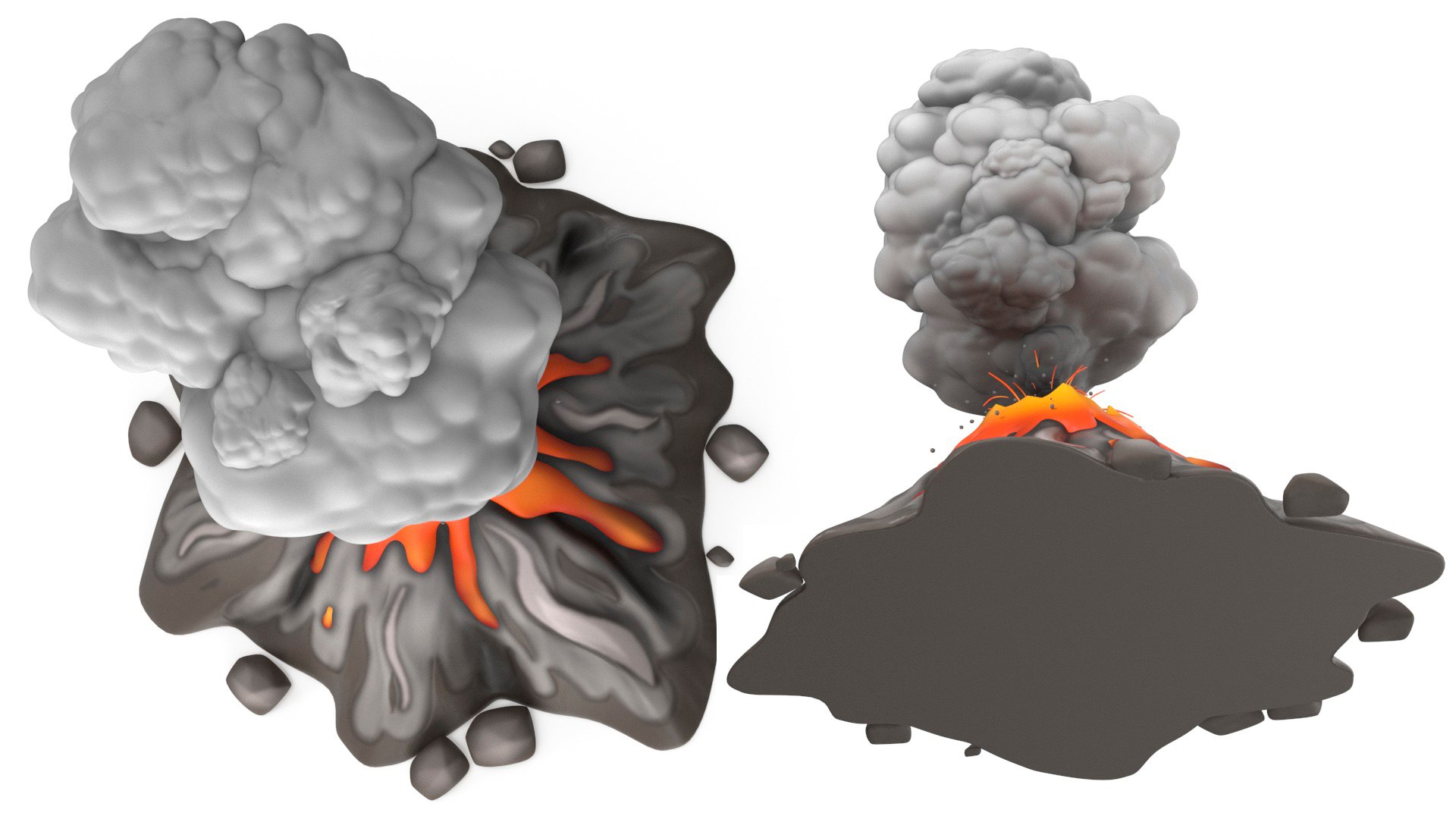 3D Gray Stylized Erupting Volcano With Lava And Smoke - TurboSquid 2265710