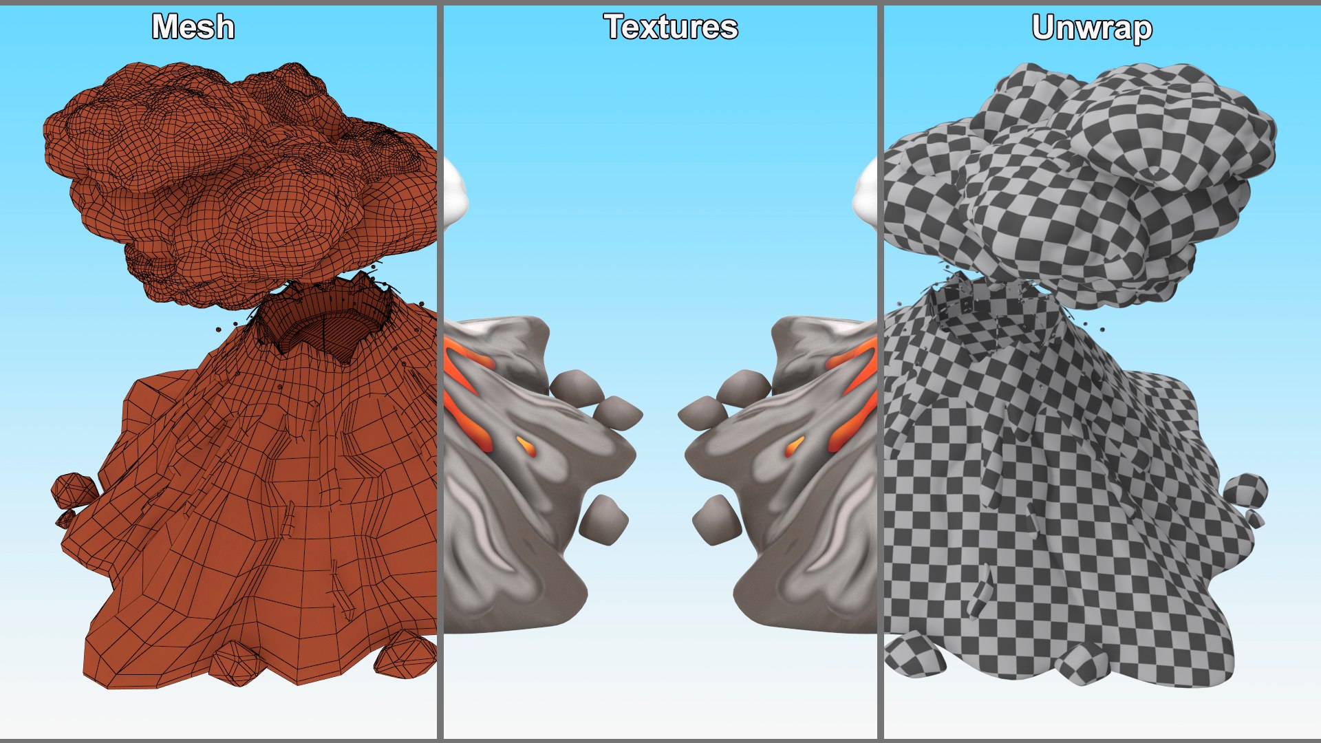 3D Gray Stylized Erupting Volcano With Lava And Smoke - TurboSquid 2265710