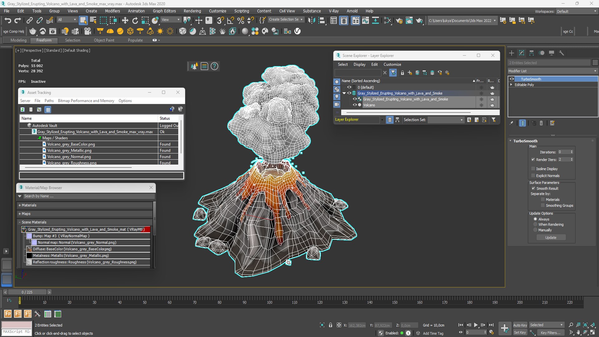 3D Gray Stylized Erupting Volcano With Lava And Smoke - TurboSquid 2265710