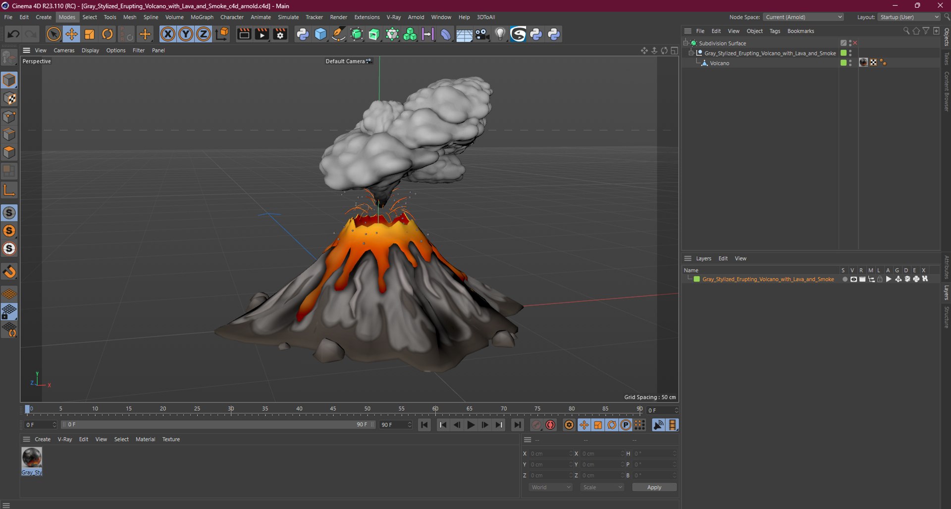 3D Gray Stylized Erupting Volcano With Lava And Smoke - TurboSquid 2265710