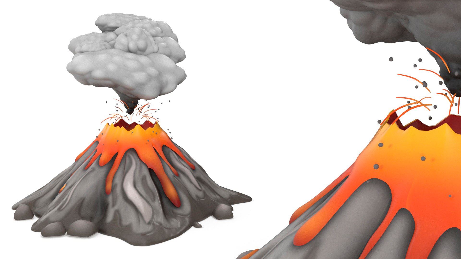 3D Gray Stylized Erupting Volcano With Lava And Smoke - TurboSquid 2265710