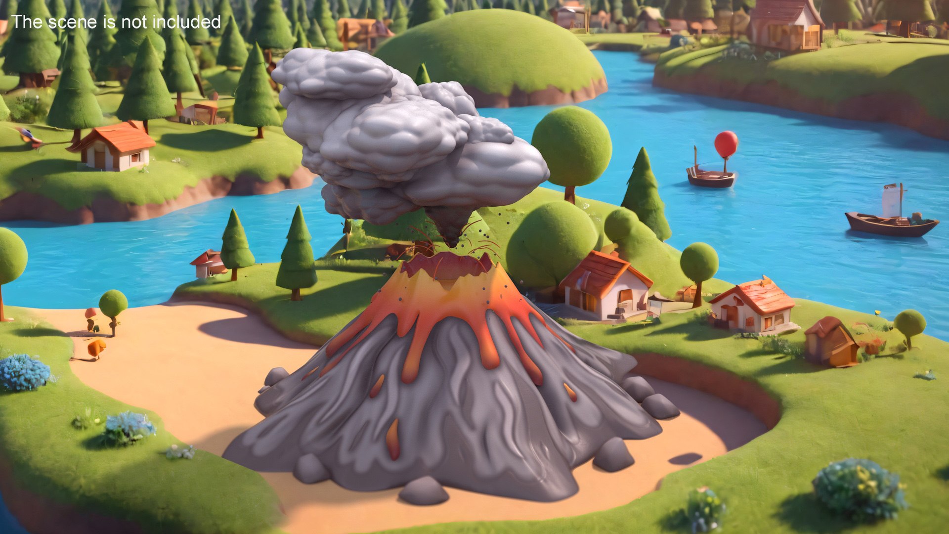 3D Gray Stylized Erupting Volcano With Lava And Smoke - TurboSquid 2265710