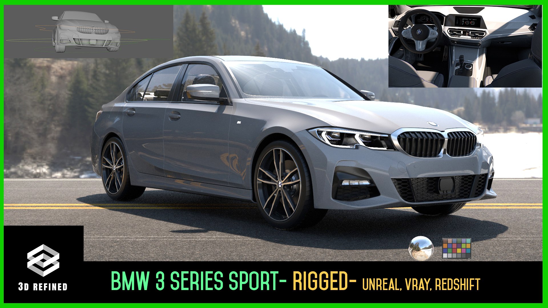 BMW 3 Series Sport-Rigged And Render Ready-unreal-vray-redshift 3D ...