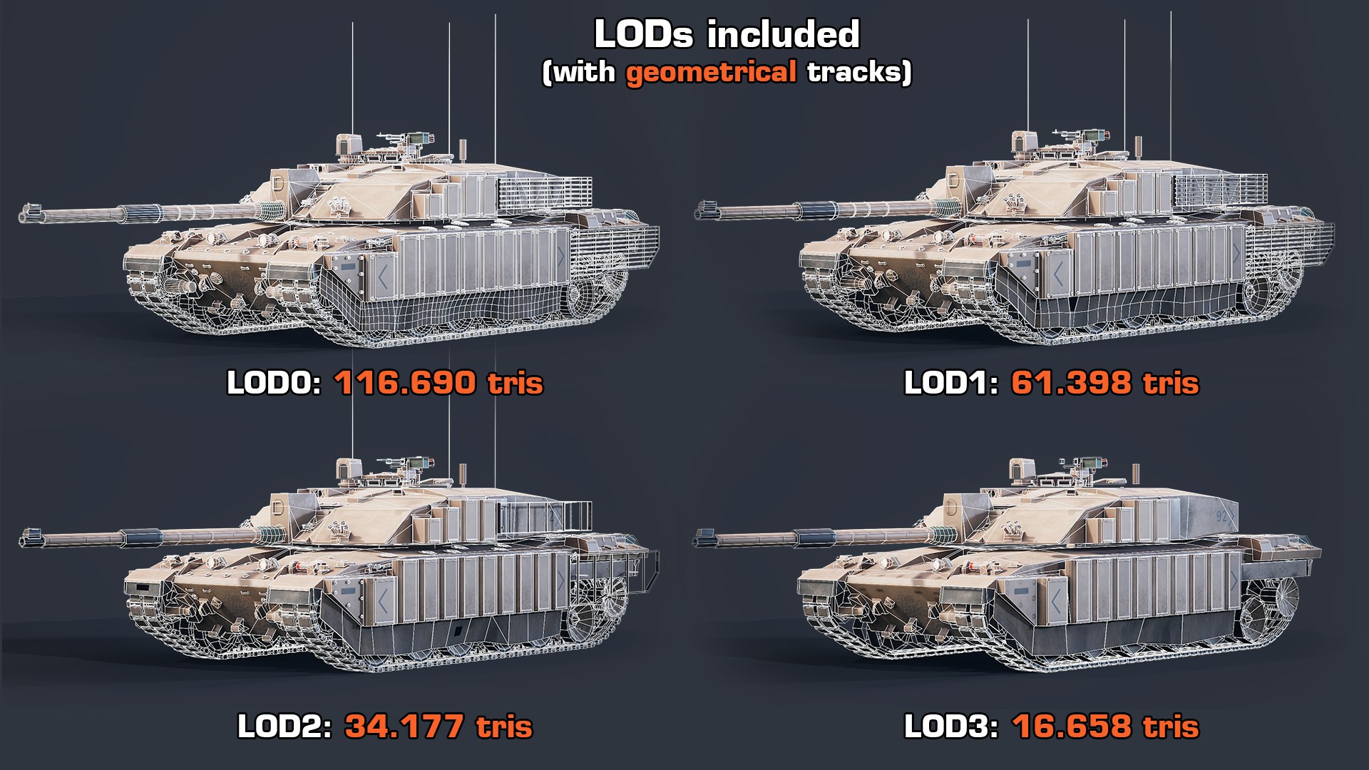 Rigged Challenger 2 GameReady LODs 3D Model - TurboSquid 1877959