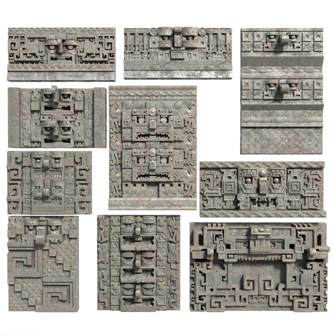 3D Low Poly Mayan Inca Aztec Wall Modular Pack Mossy 210616 Model ...