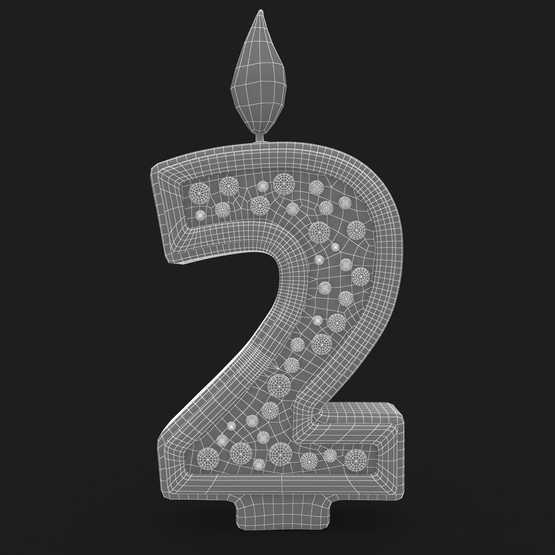 Realistic Number Candle 2 3d Model