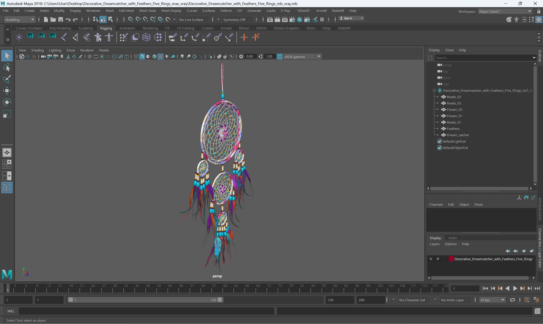 Decorative Dreamcatcher With Feathers Five Rings 3D Model - TurboSquid ...