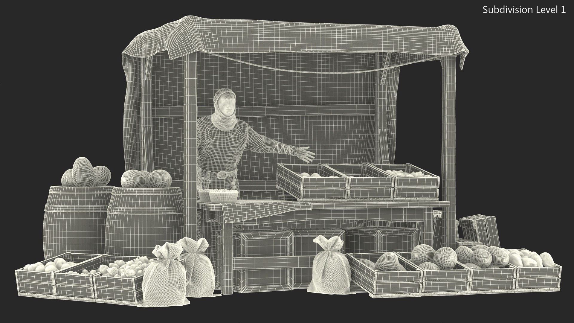 Medieval Merchant With Market Stall Model - TurboSquid 2282241