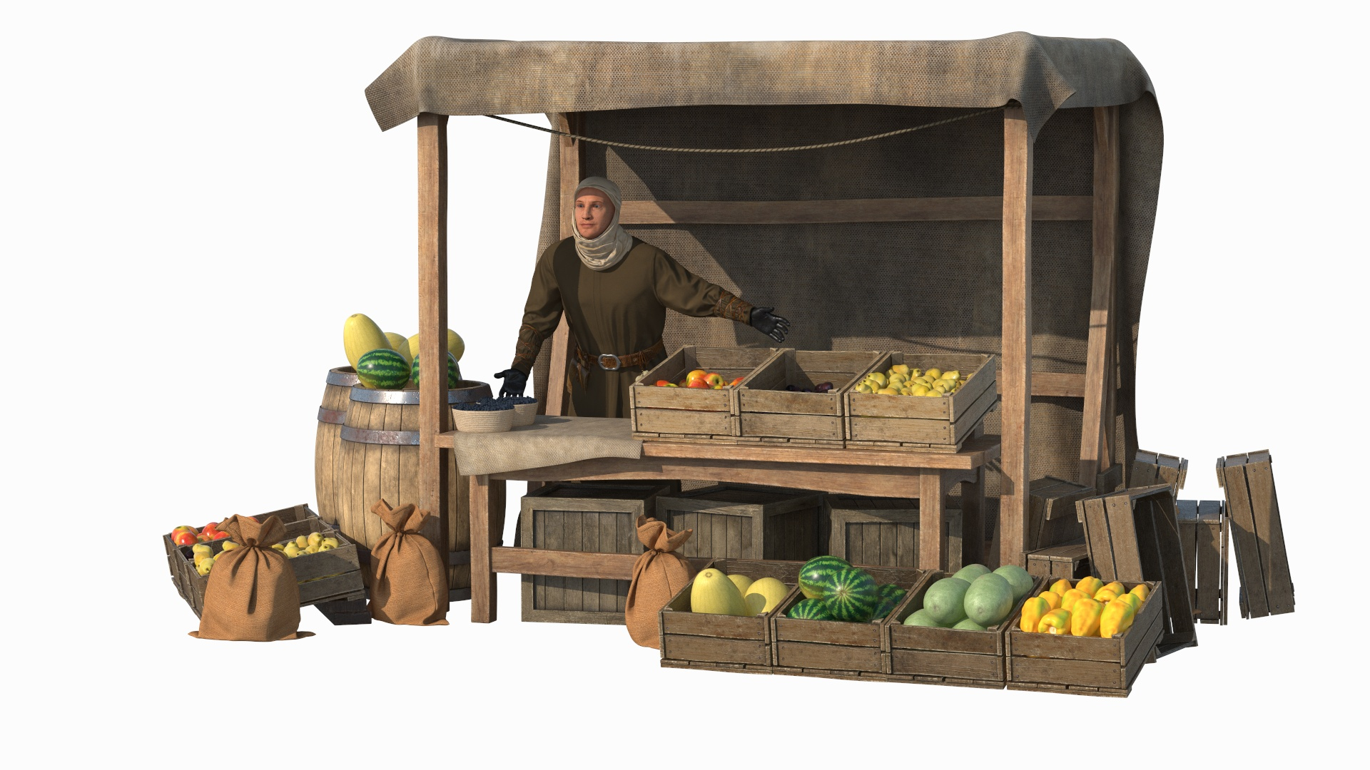 Medieval Merchant With Market Stall Model - TurboSquid 2282241